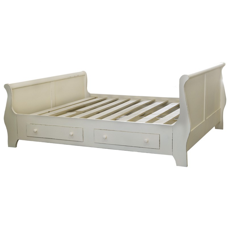 Lit Bateau de style Louis Philippe avec 2 tiroirs de rangement - 160cm ...